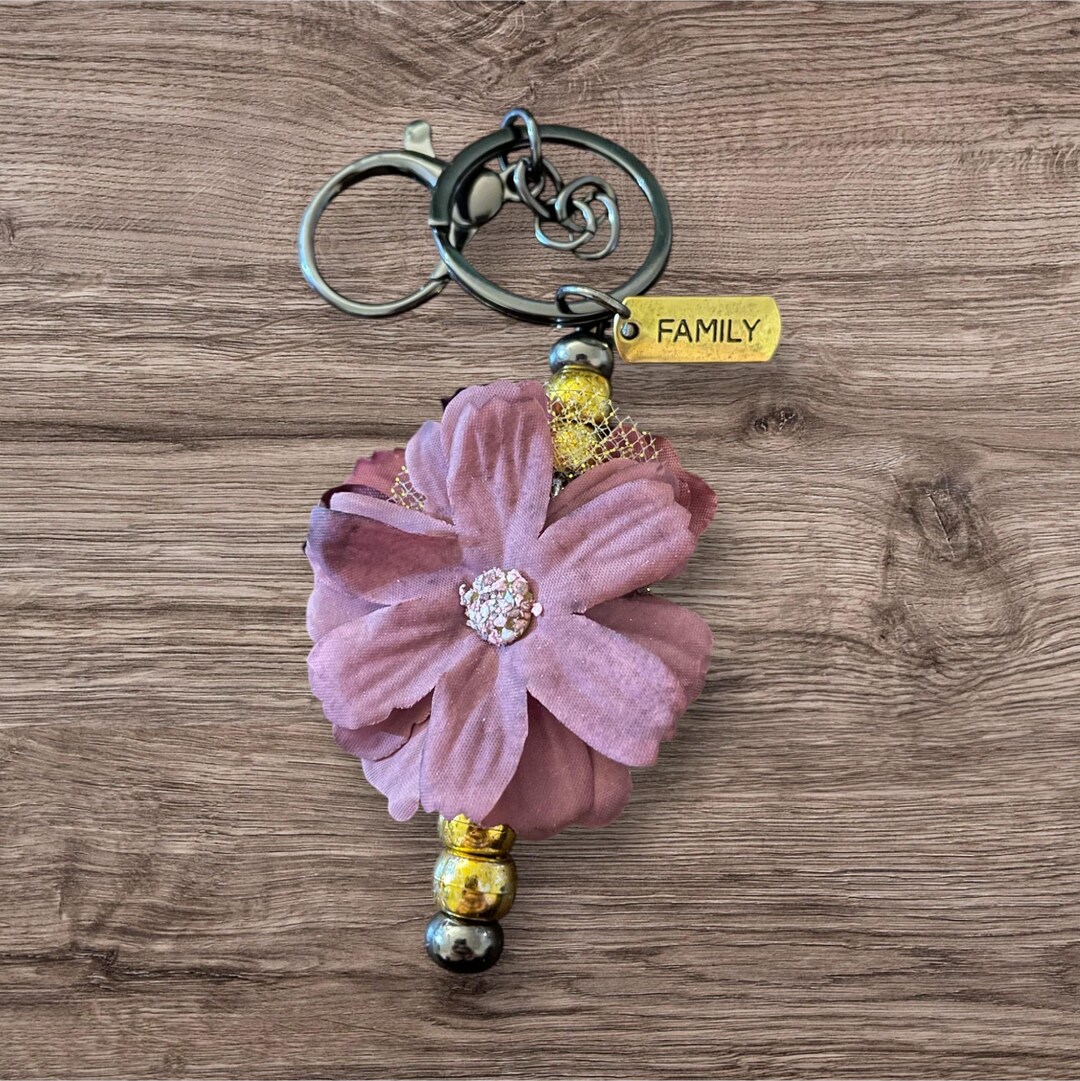Flower Bag Charm, Custom Flower Keychain, Personalized Flower Keychain ...