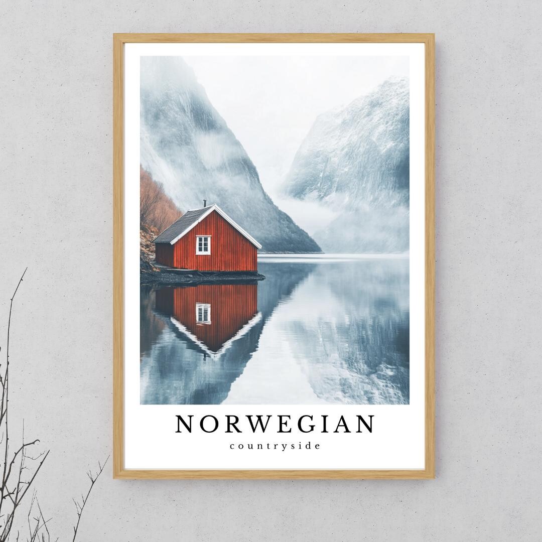 Norwegian Countryside Art Print – Minimalist Fjord Landscape Poster ...