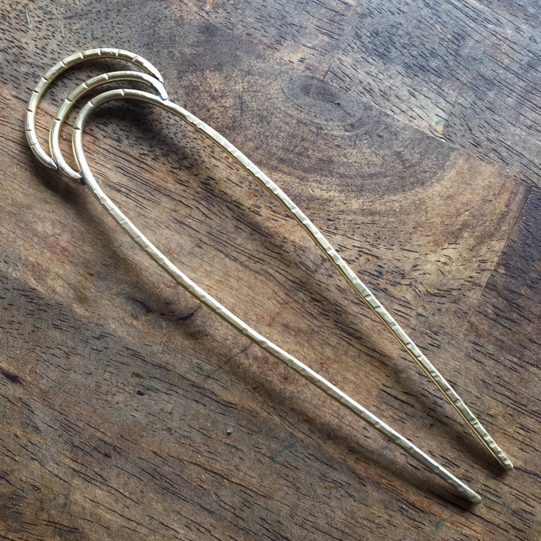 Eclipse Gold Hair Pin Hammered Metal Bun Pin Brass Hair Fork Hair ...