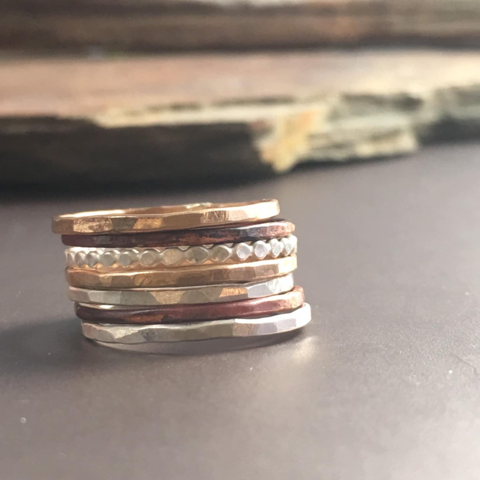 Mixed Metal Stacking Ring Set Skinny Stackable Rings Silver, Copper ...