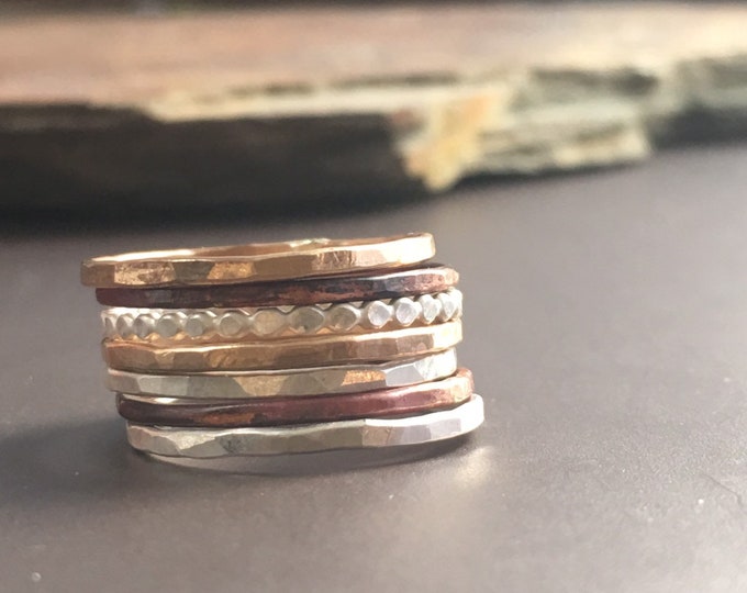 Mixed Metal Stacking Ring Set Skinny Stackable Rings Silver, Copper ...