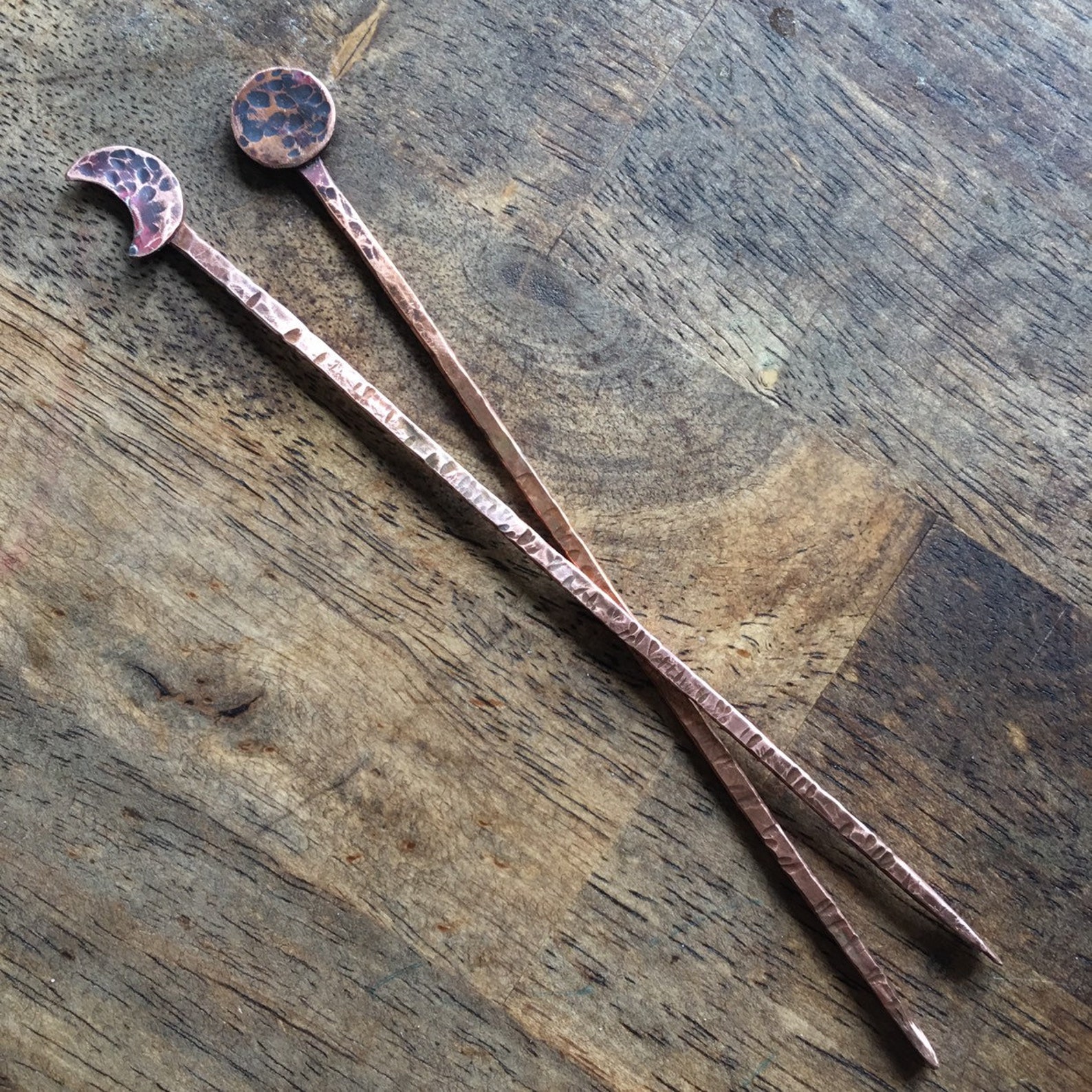 Moon Phase Hair Sticks Copper Crescent Moon and Full Moon Hair - Etsy