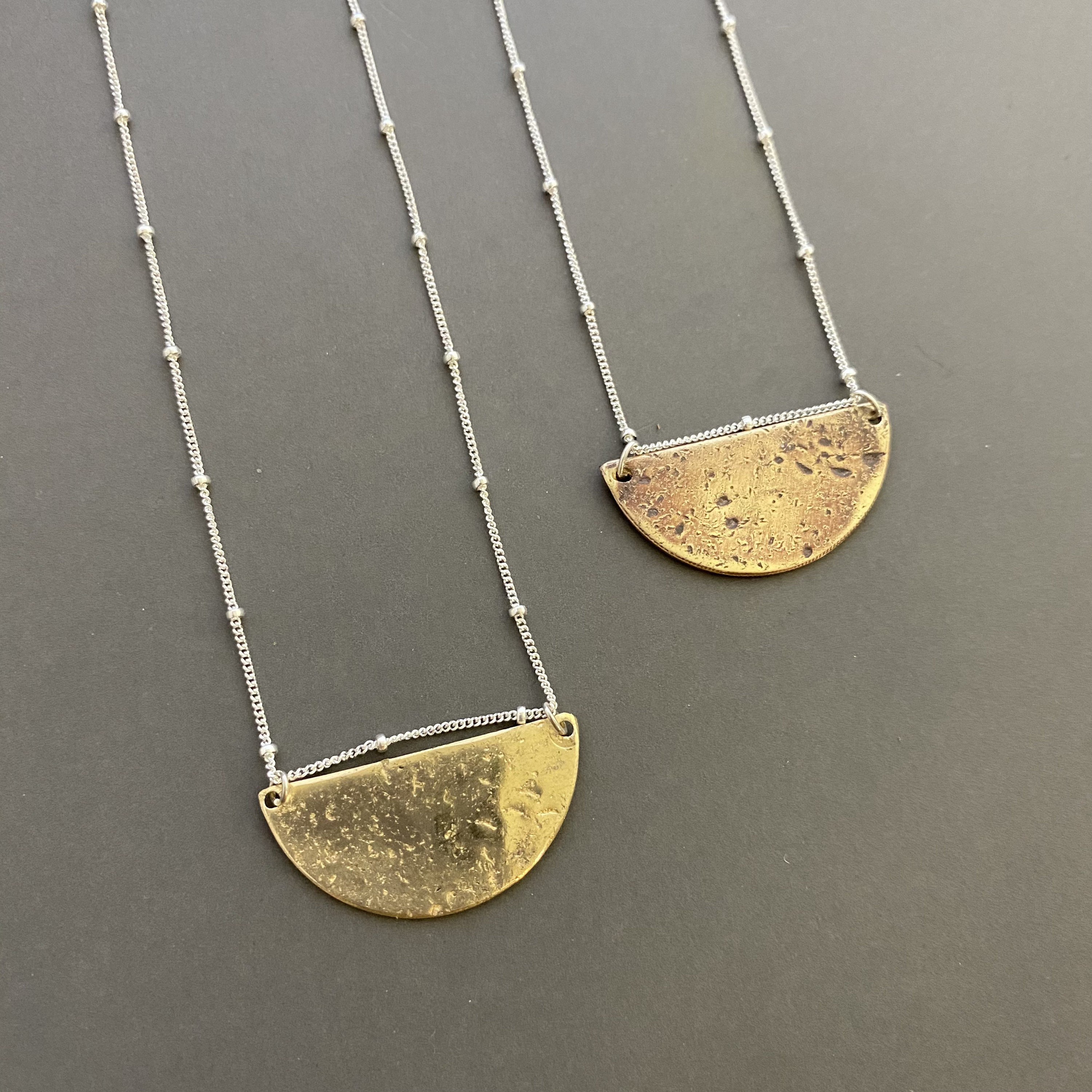 Mixed Metal Half Moon Necklace Sterling Silver and Brass - Etsy