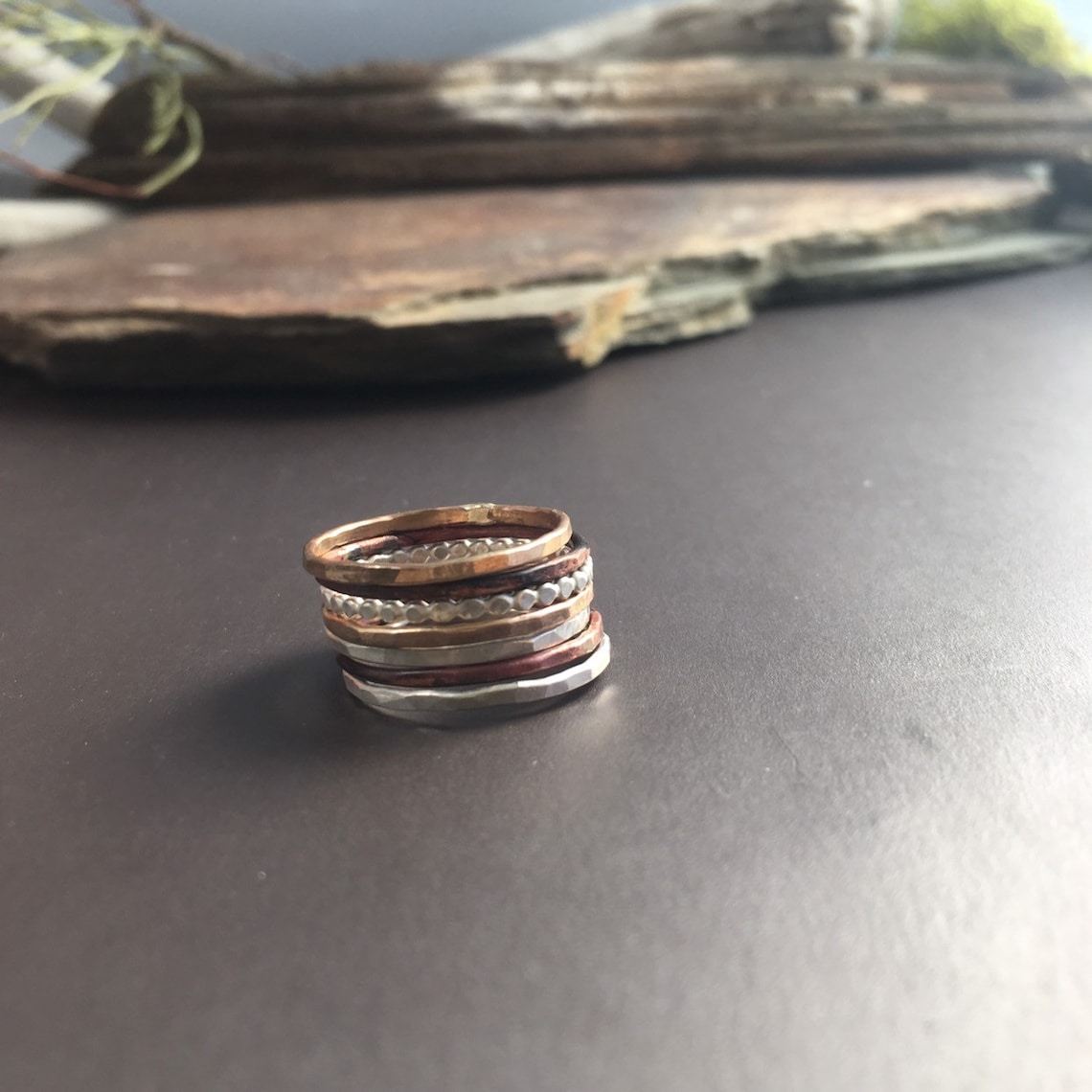 Mixed Metal Stacking Ring Set Skinny Stackable Rings Silver, Copper ...