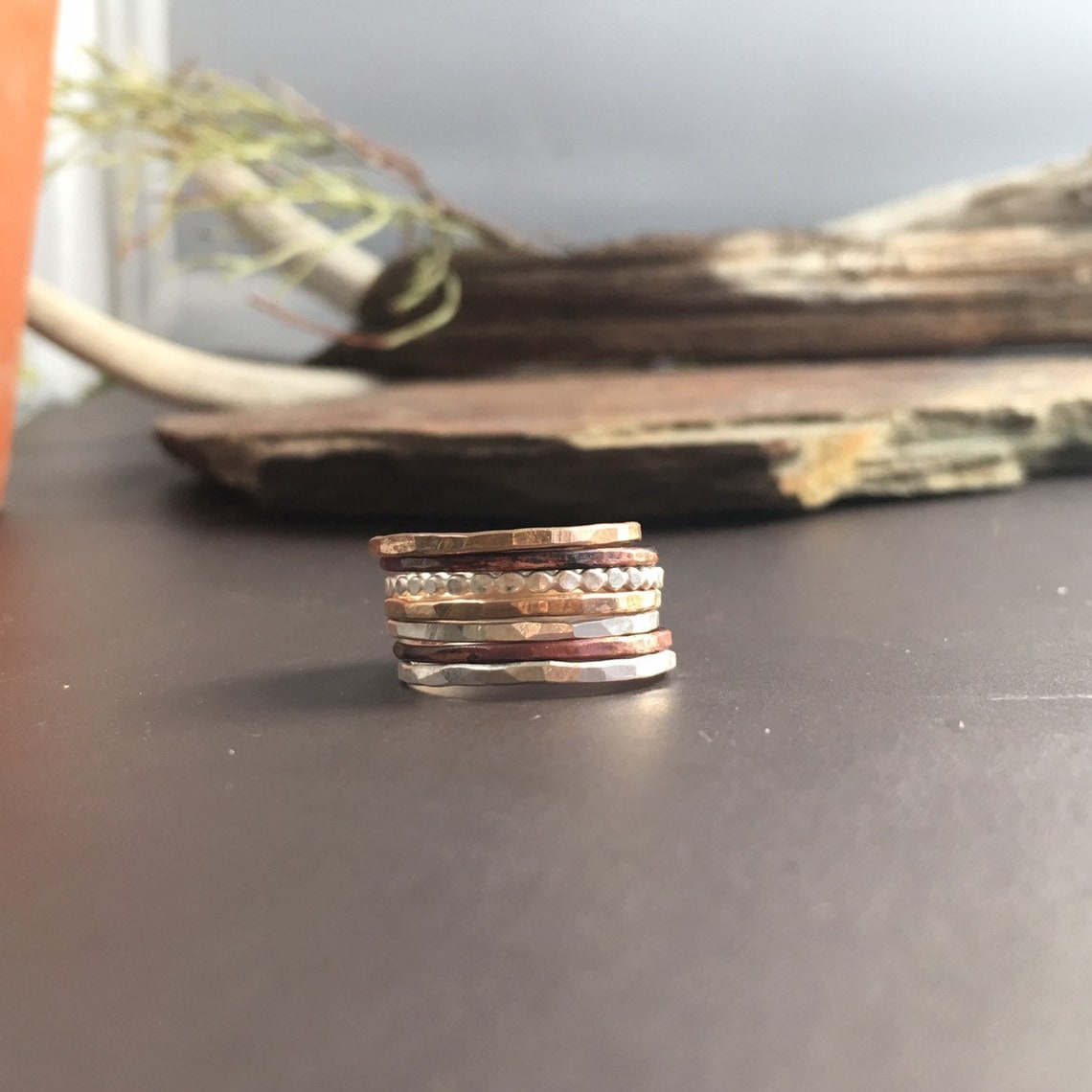 Mixed Metal Stacking Ring Set Skinny Stackable Rings Silver, Copper ...