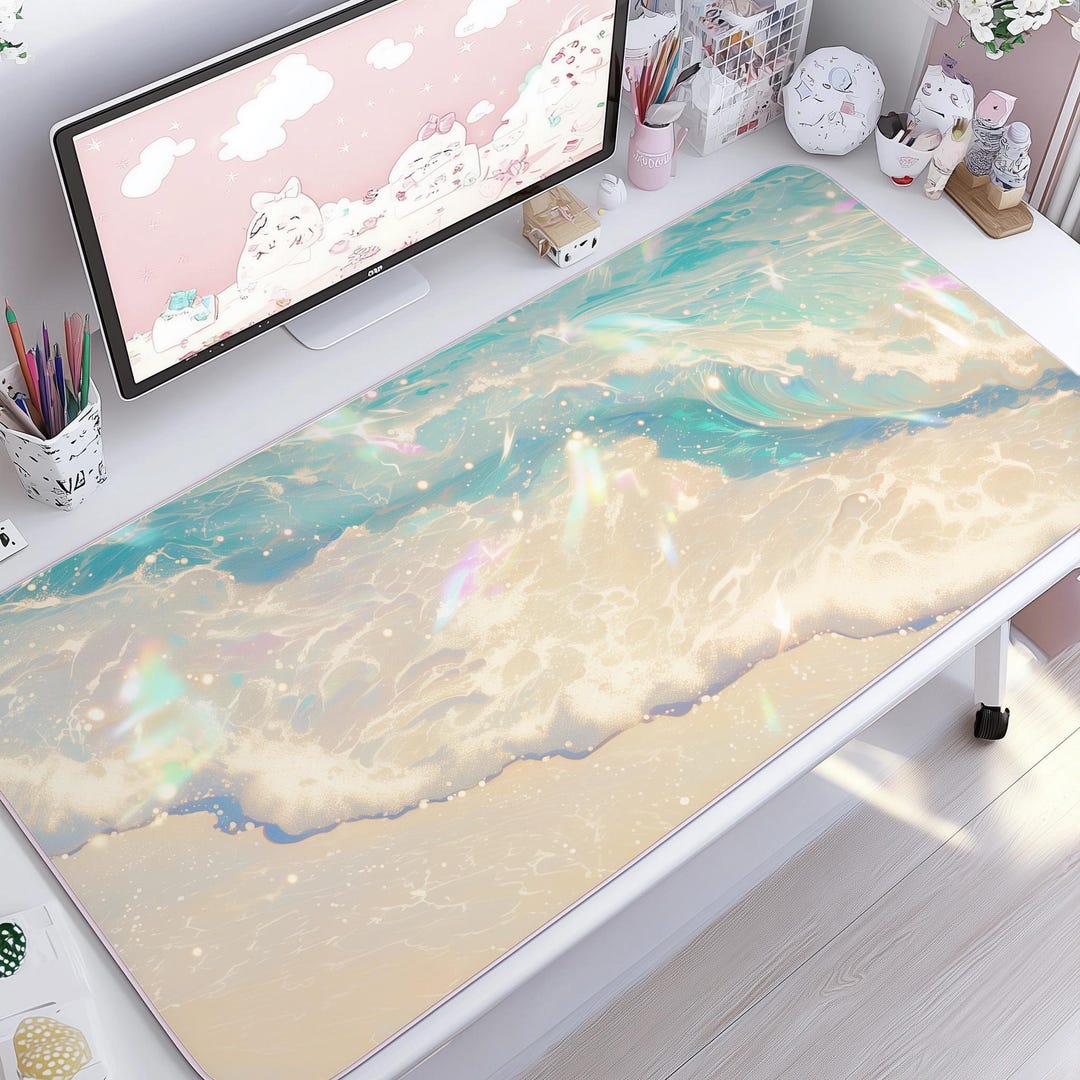 Aesthetic Ocean Waves Desk Mat, Coastal Home Office Decor, Gamer Mouse ...