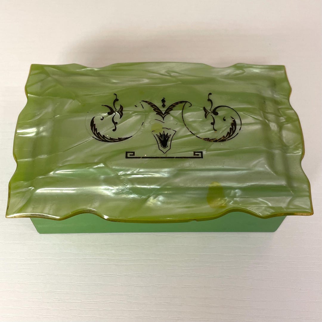 Vintage 1930s Art Deco Dupont Pyralin Celluloid Trinket Box Marbled ...