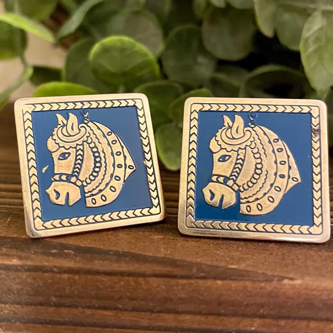 Vintage 1950s Swank Carousel Horse Gold Tone and Blue Cufflinks Gift ...