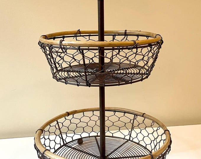 Vintage Bamboo and Chicken Wire Two-tier Fruit Bowl Display Basket ...