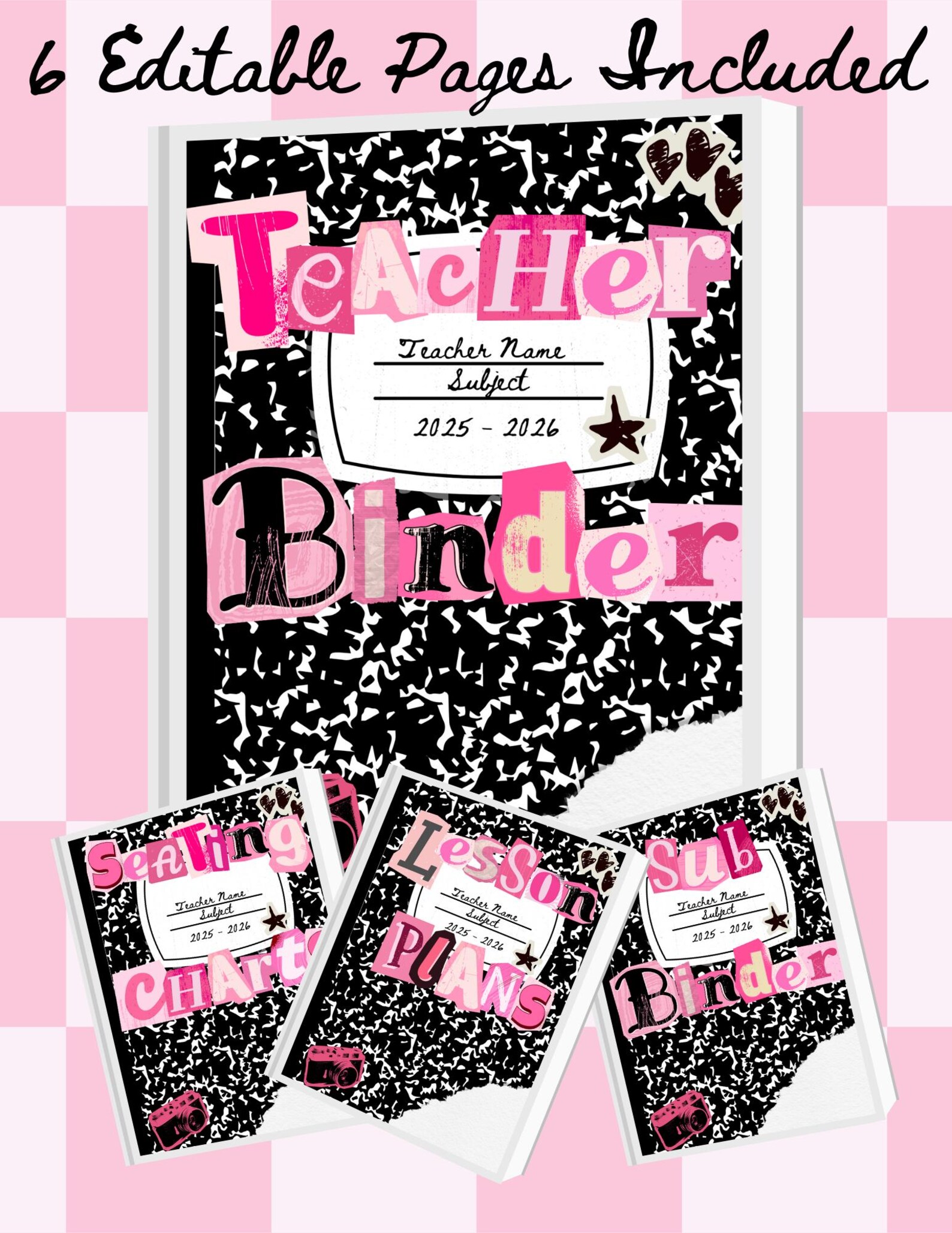 Y2k Theme Teacher Binder Cover Set | Editable Canva Templates + PDF ...