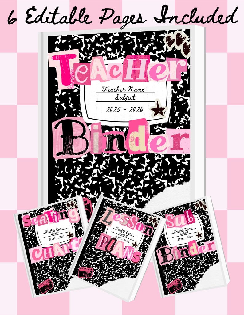 Y2k Theme Teacher Binder Cover Set | Editable Canva Templates + PDF ...