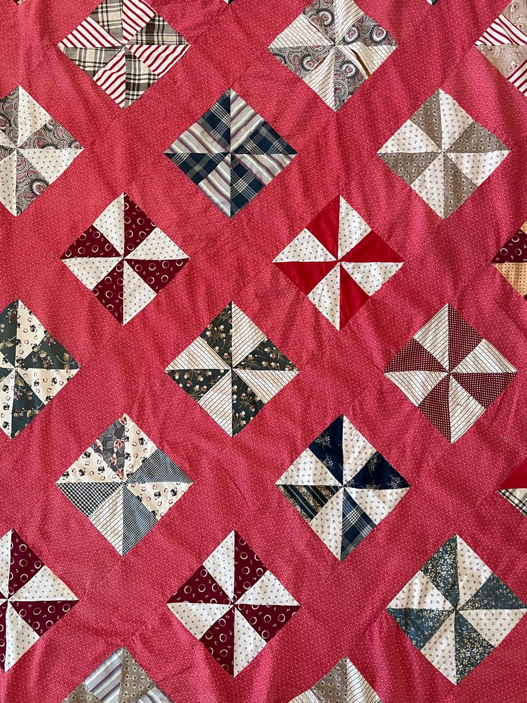Antique Handmade Primitive Pinwheel Quilt TOP ~ Projects ~ 81x81” - Etsy