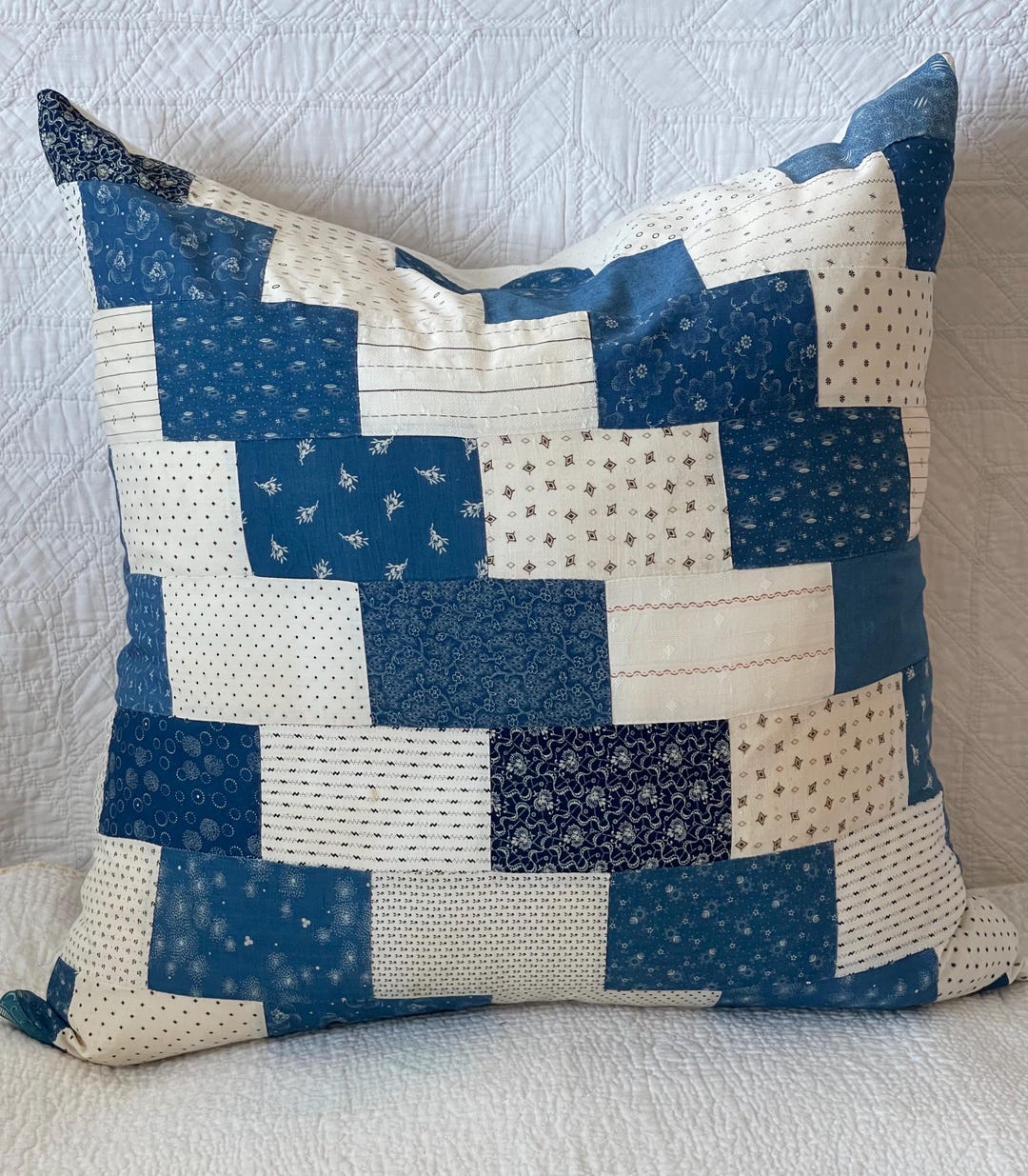 Large Handmade Patchwork Stacked Blocks Pillow ~ Vintage Fabrics ...