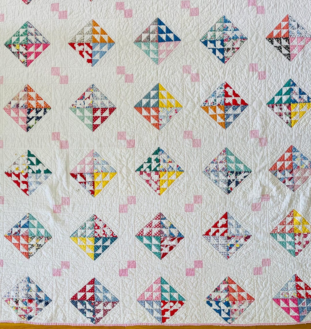 Cheerful Handmade Vintage Square Quilt ~ Flour Sack Fabrics ~ 79x89” - Etsy