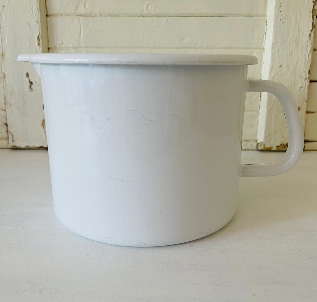 Cute Vintage European White Enamelware Pitcher Made in Austria 7 In ...