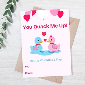 INSTANT DOWNLOAD Kid's Valentine's Day Card, Cute Duck Card, Animal ...