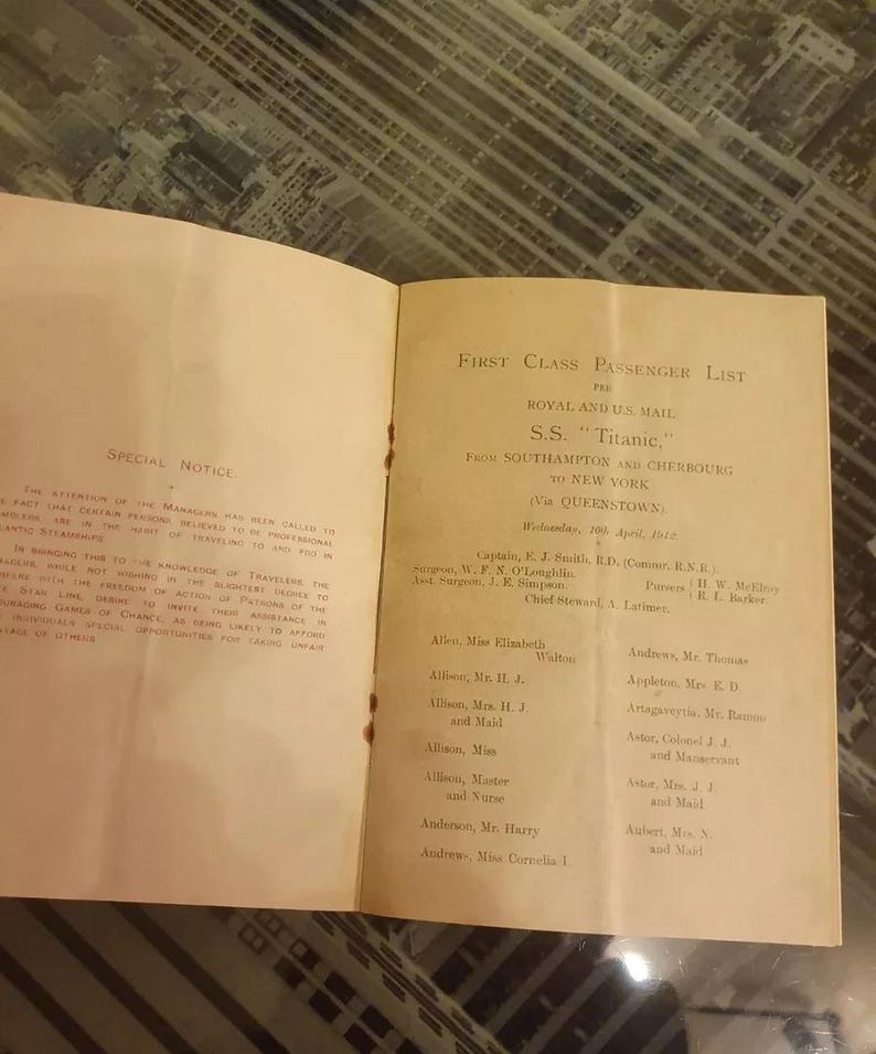 Museum Reproduction Facsimile White Star Line Titanic First Class ...