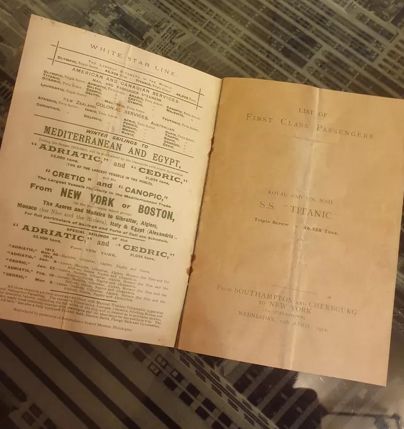 Museum Reproduction Facsimile White Star Line Titanic First Class ...