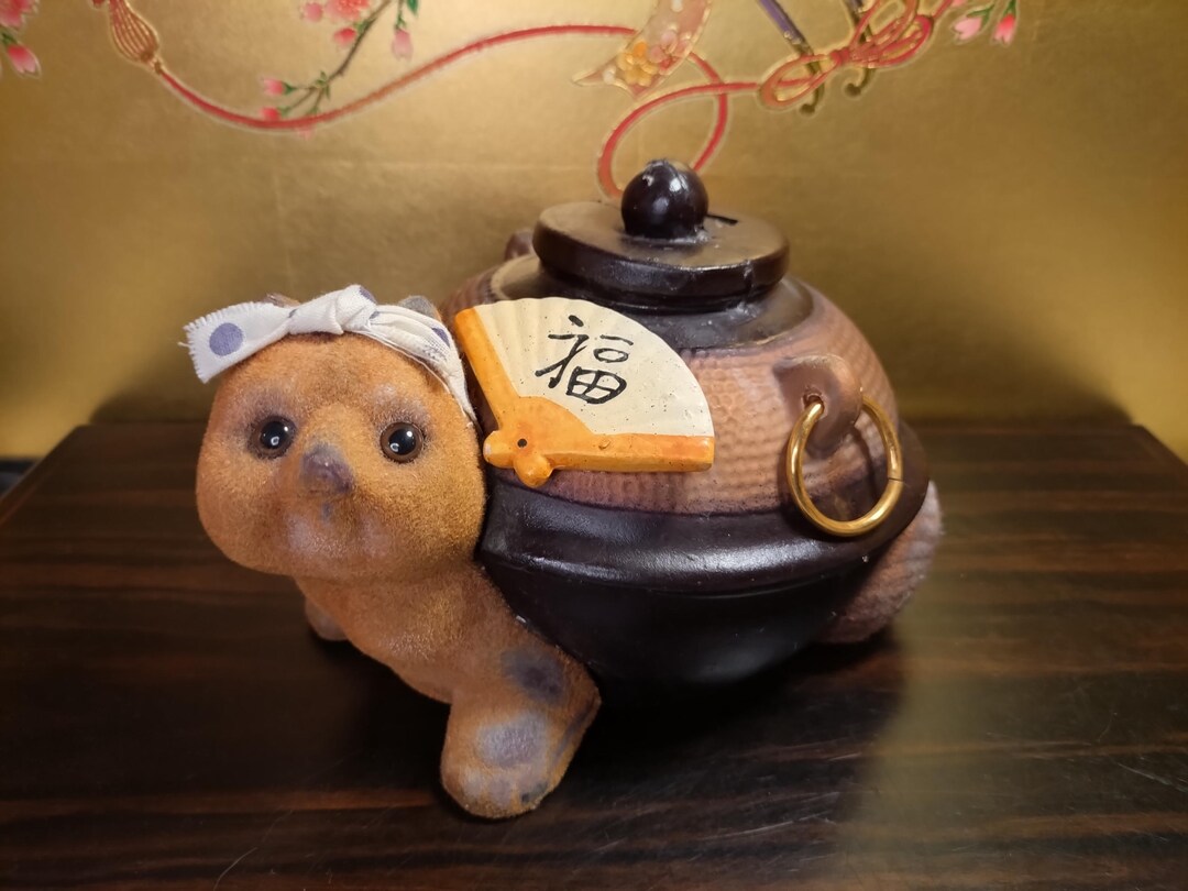 Vintage Japanese Tanuki Coin Bank: Ceramic Lucky Raccoon Figurine - Etsy