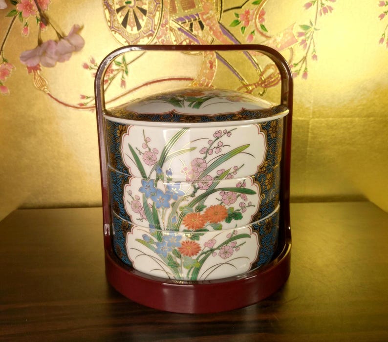 Vintage Japanese Ceramic Jubako Bento Box Set: Floral Design, 3-tier ...