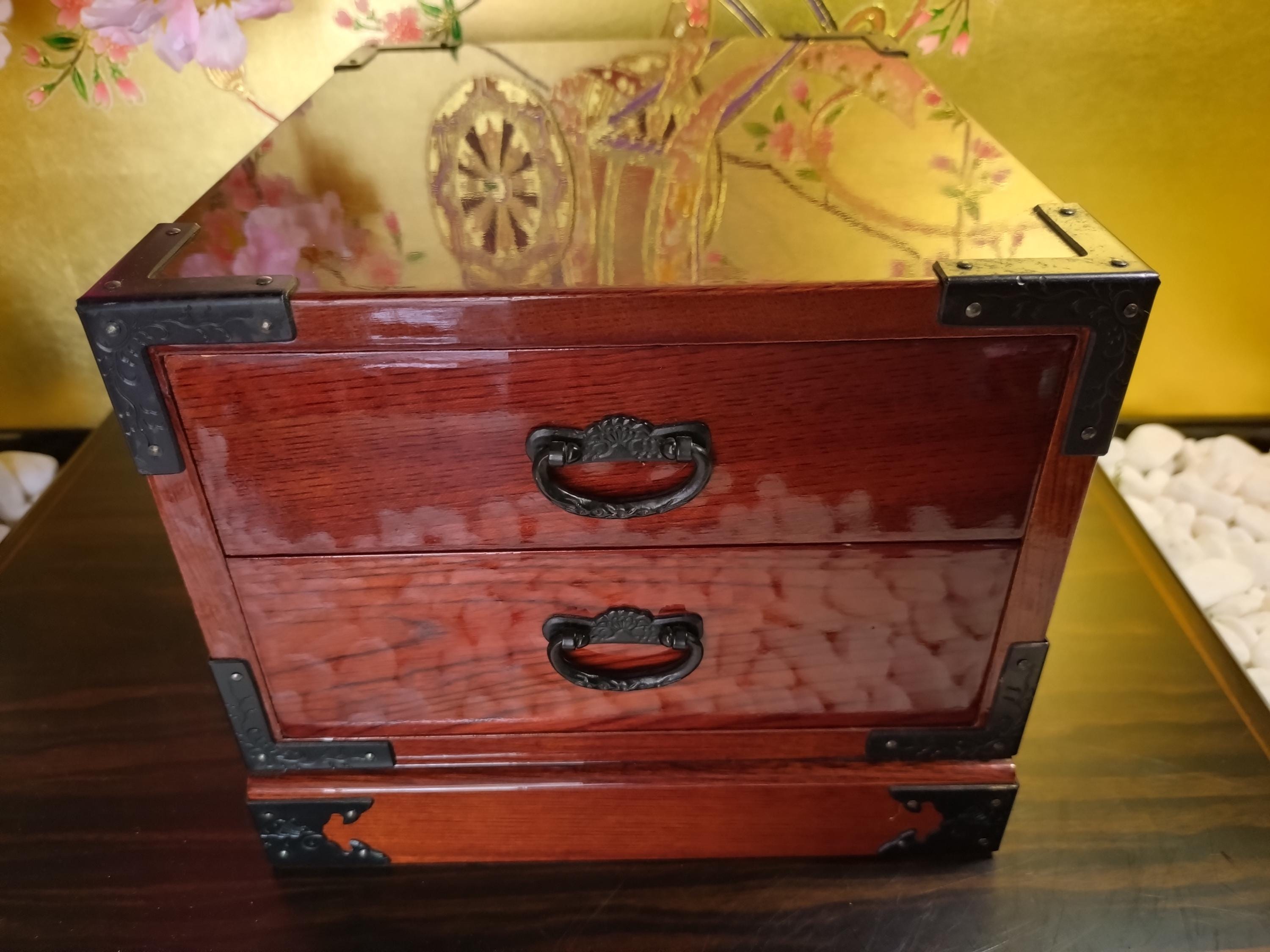 Vintage Japanese Mini Tansu Chest With Drawers | Lacquered Wooden Storage Box | Traditional ...