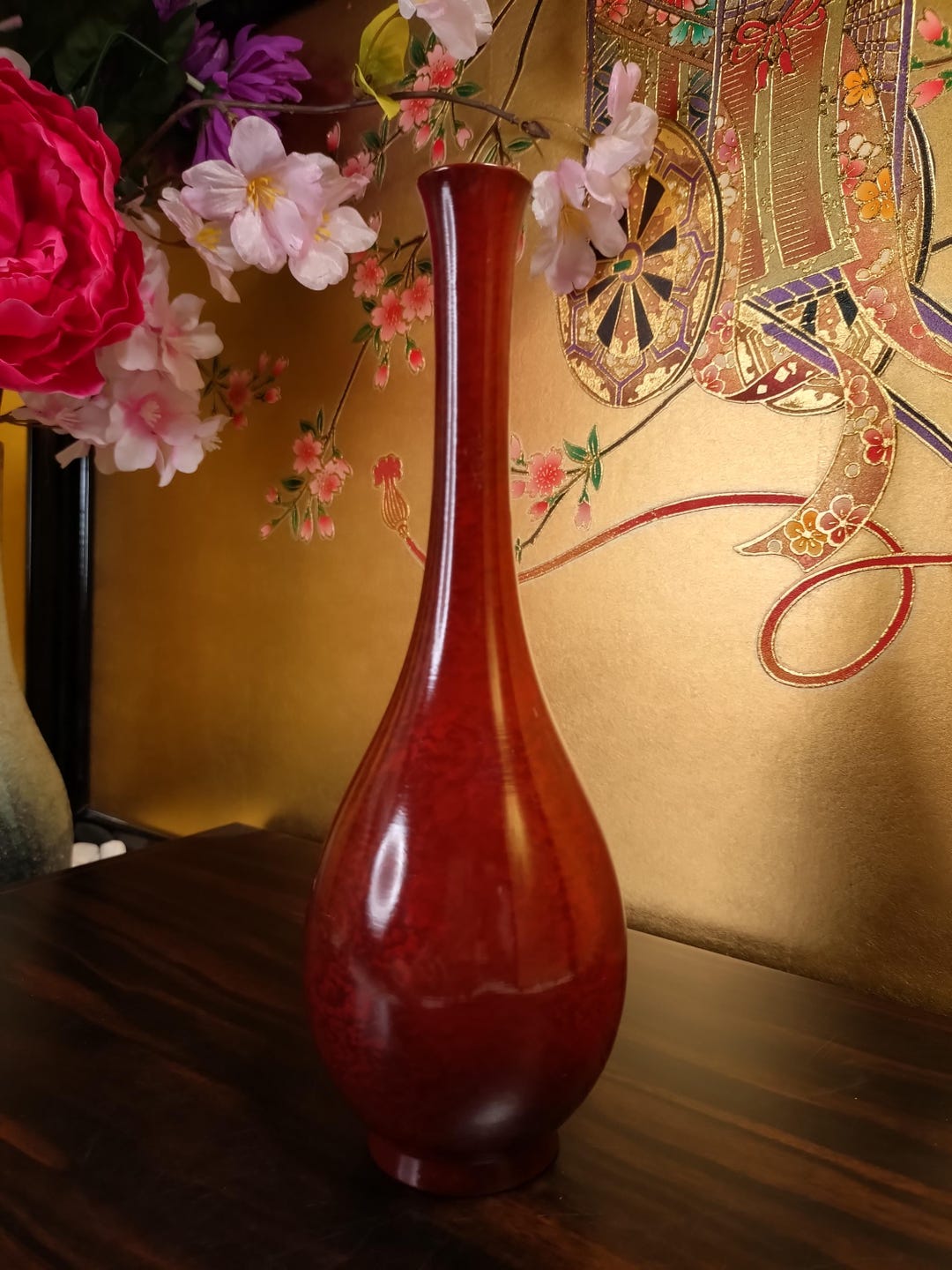 1960s Japanese Vintage Copper Vase – Slim Glossy Red Bottle Shape – Mid ...