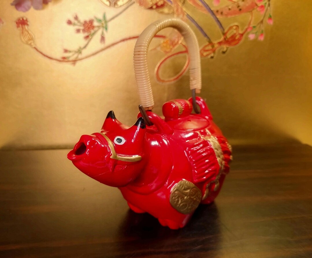 Vintage Aka-beko Teapot – Japanese Red Ox Ceramic Kyusu, Lucky Folk Art ...