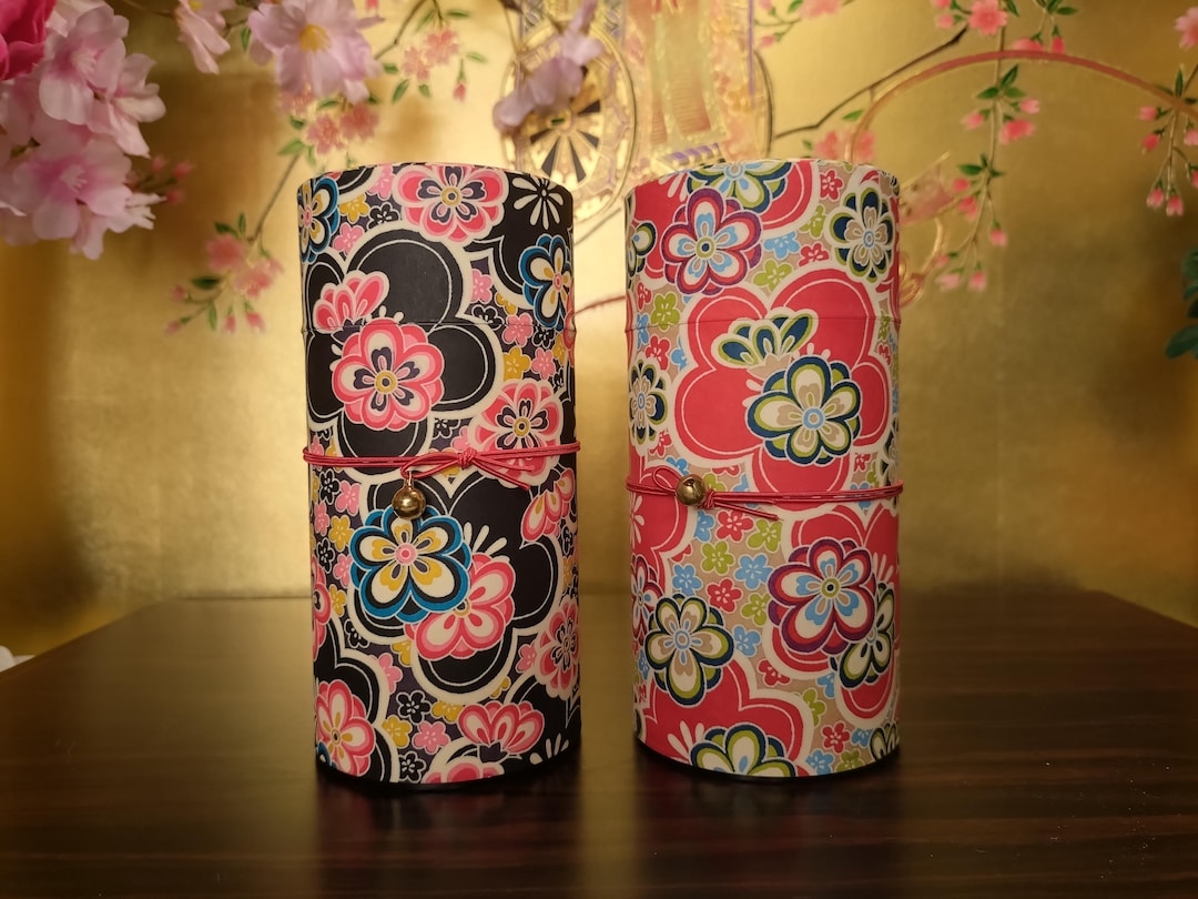 Set of 2 Japanese Washi Tea Canisters – Floral Pattern | Handmade Washi ...