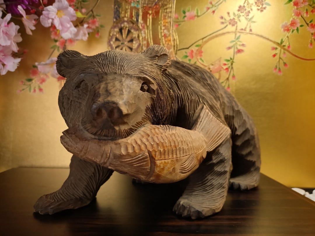 Vintage Japanese Ainu Style Hand-carved Wooden Bear With Fish ...