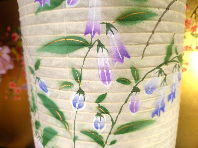 Vintage Japanese Andon Lamp, Hand-painted Floral Washi Paper Lantern ...