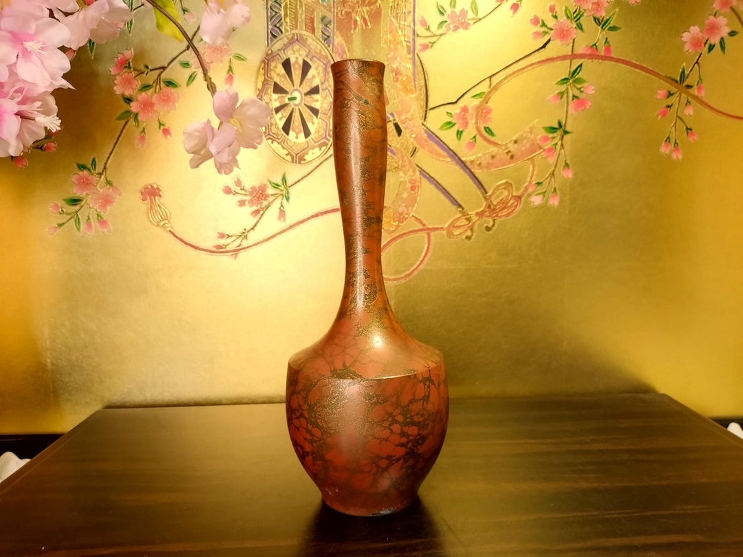 Vintage Copper Vase | Japanese Red Brown Metal Flower Vase | Tall Mid ...