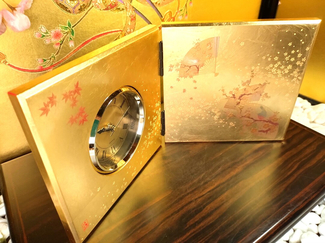 Vintage Japanese Gold Leaf Folding Screen Clock | Byobu Style Quartz ...