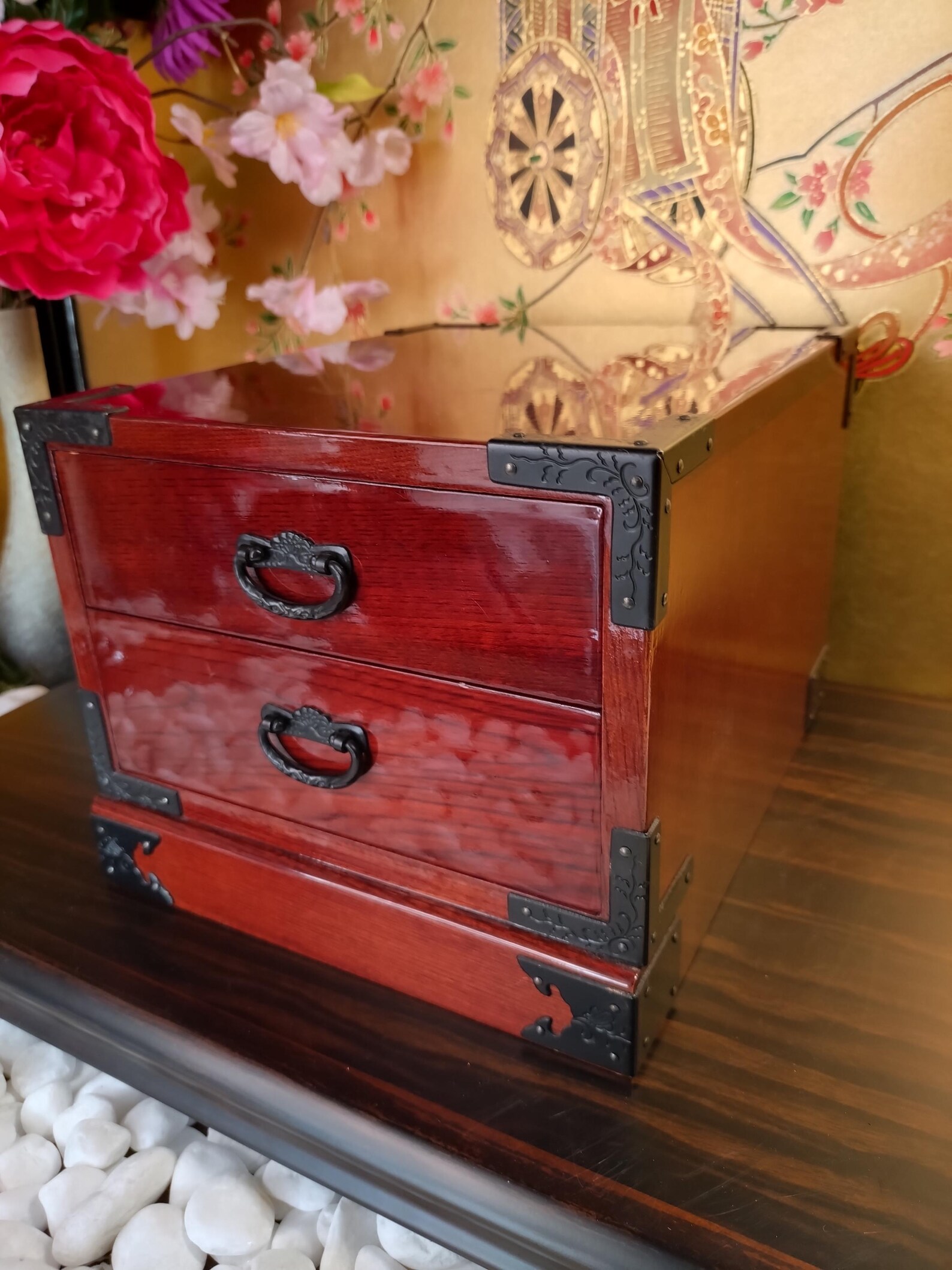 Vintage Japanese Mini Tansu Chest With Drawers | Lacquered Wooden Storage Box | Traditional ...