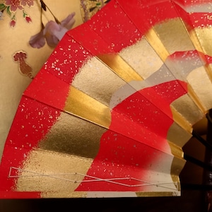 Vintage Japanese Sensu Fan: Red & Gold Wave Design, Lacquered Wood - Etsy