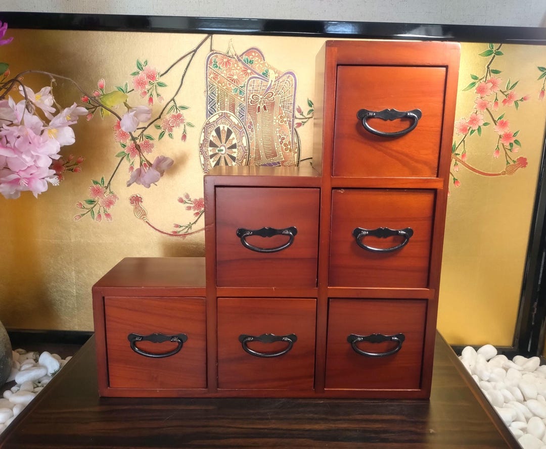 Vintage Japanese Step Tansu – Wooden Stair Chest With Drawers and ...