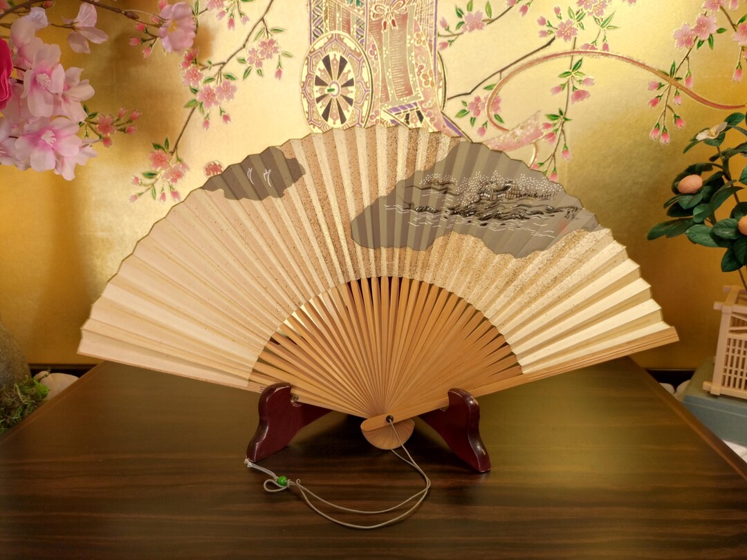 Vintage Japanese Folding Fan | Hand-painted Sensu With Landscape Design ...