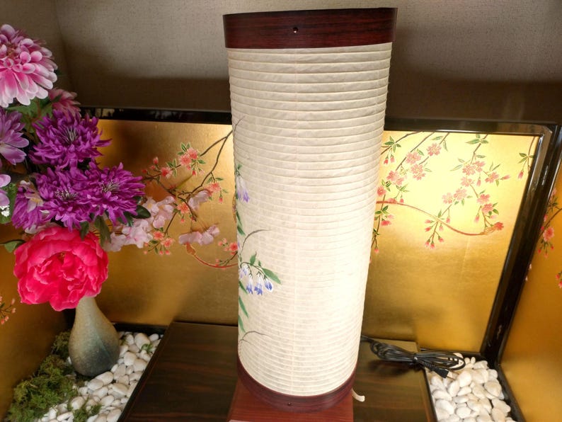 Vintage Japanese Andon Lamp, Hand-painted Floral Washi Paper Lantern ...