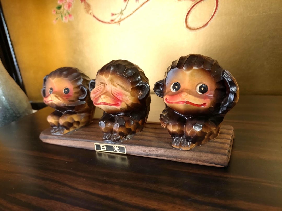 Vintage Nikko Three Wise Monkeys Wood Carving: Japanese Folk Art - Etsy