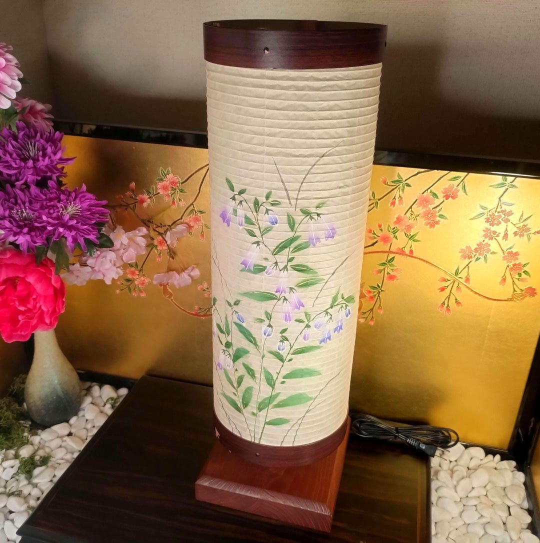Vintage Japanese Andon Lamp, Hand-painted Floral Washi Paper Lantern ...
