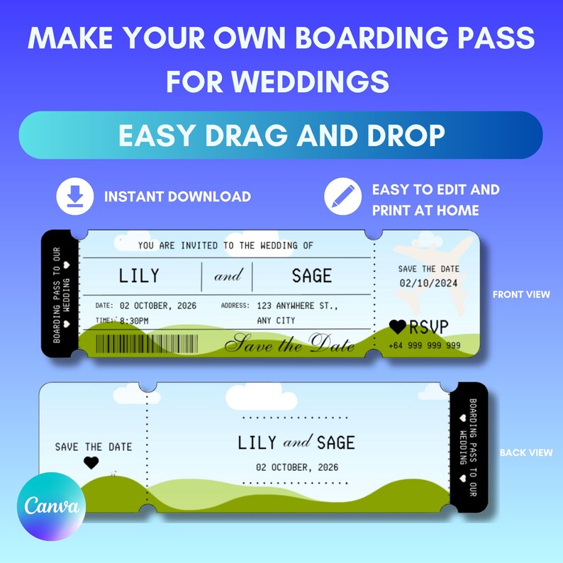 Editable Boarding Pass Wedding Save the Date Template (digital Download ...