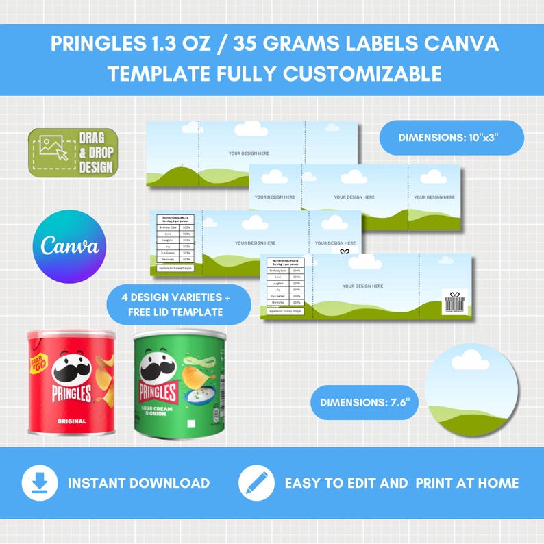 Pringles 1.3 Oz Label Canva Template | Party Favor Design (digital ...