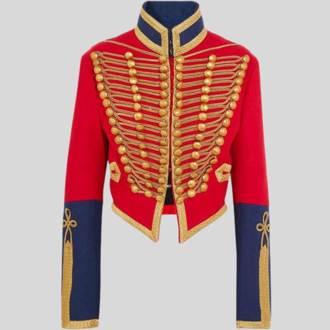 Red Military Style Jacket – Women's Cropped Army Band Jacket With Gold ...