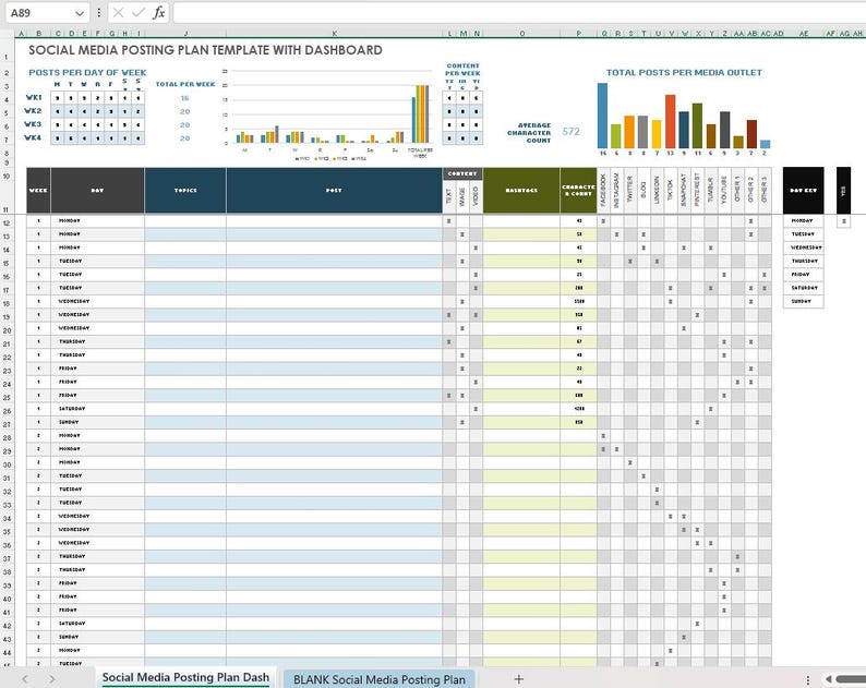 Social Media Marketing Excel Template | Content Planner & Analytics ...