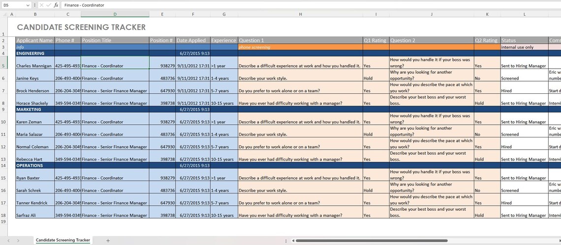 Human Resource Excel Template | Employee Management & HR Tracker - Etsy