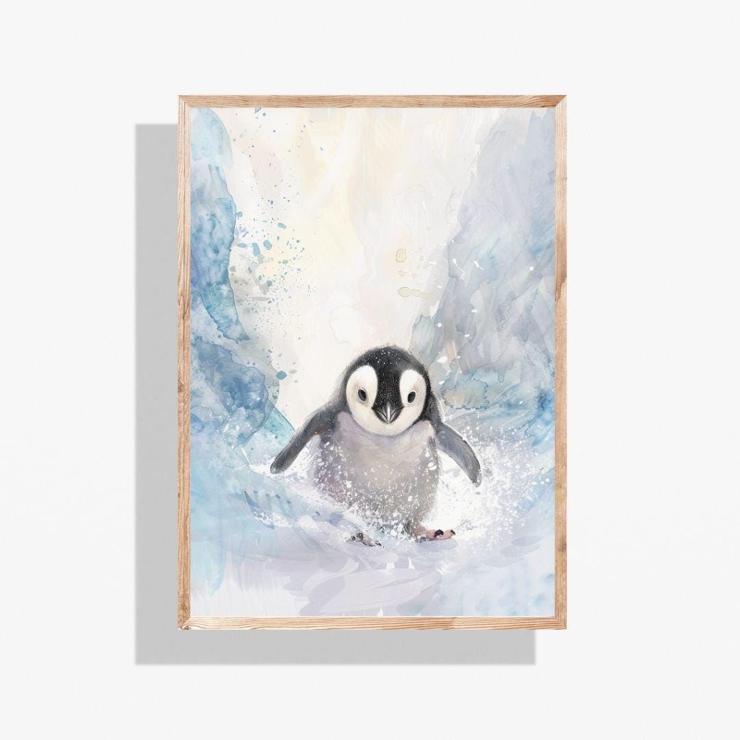 Baby Penguin Art Print, Watercolor Penguin Wall Art, Nursery Animal ...