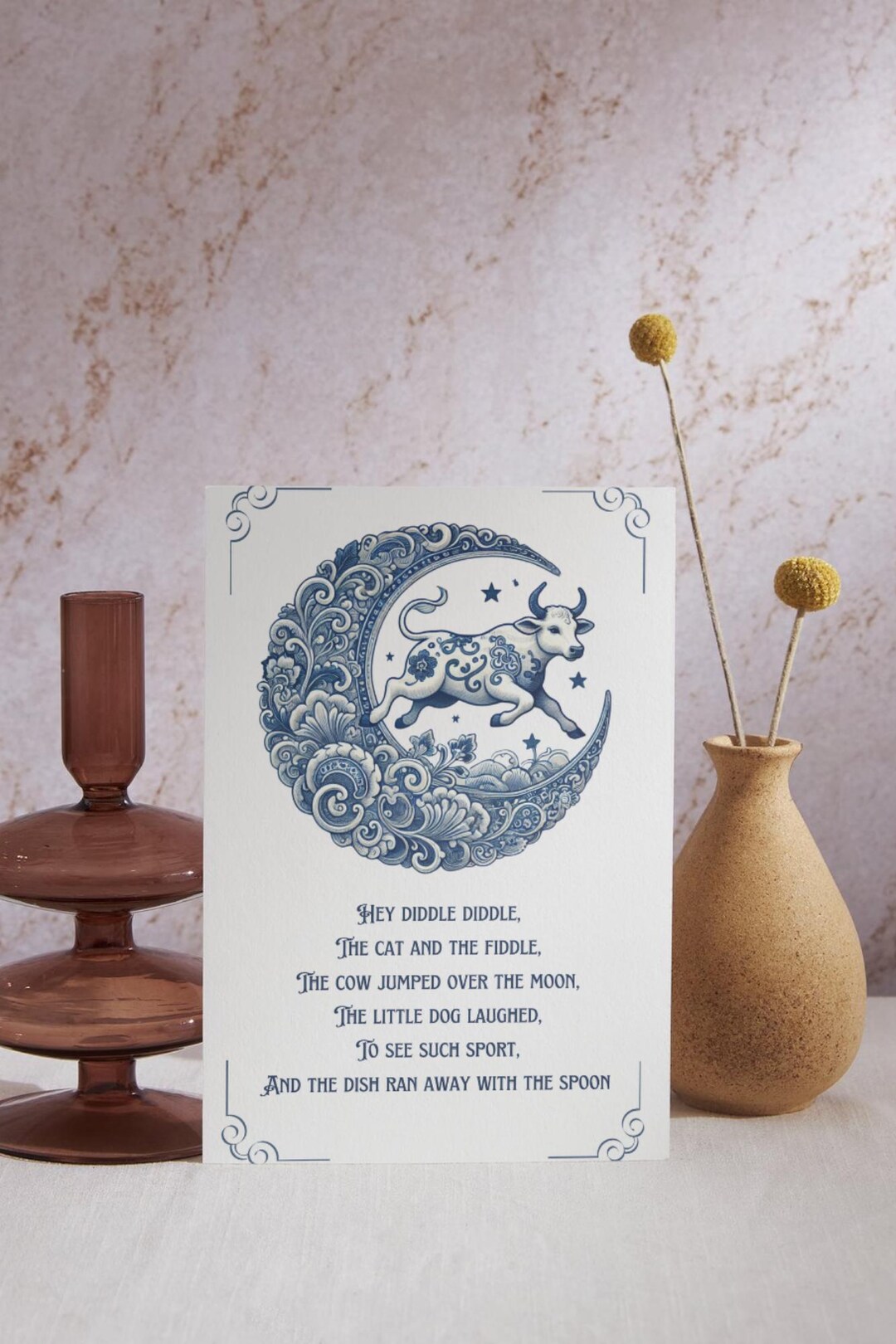 Cow Jumps Over the Moon, Blue Willow China, Nursery Rhythm Poster, Wall ...