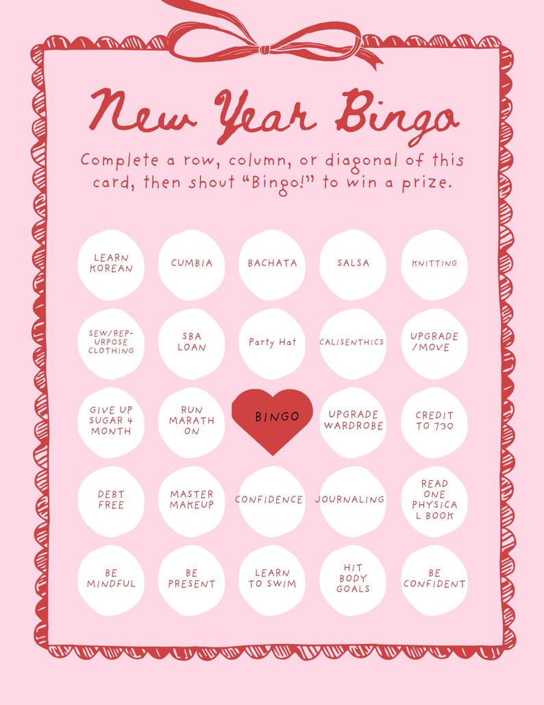 New Year Bingo Sheet - Etsy