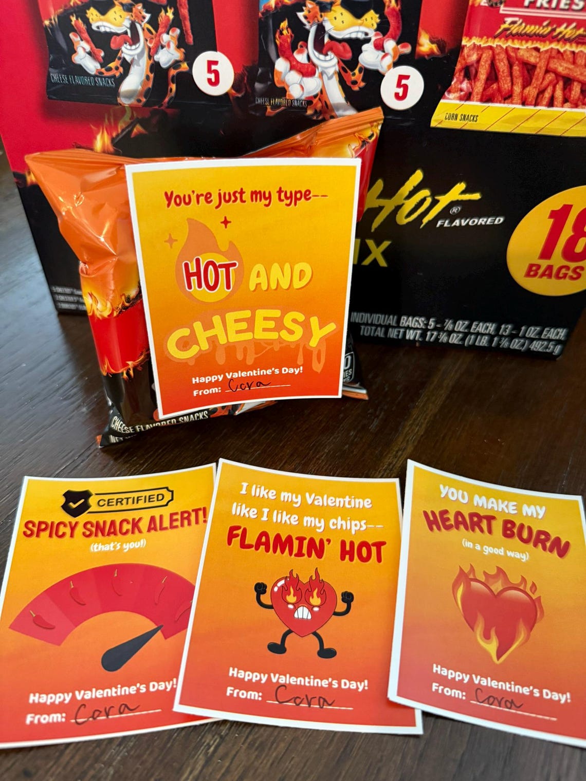 Flamin’ Hot Cheetos Valentines – Funny Printable Kids Valentine’s Cards ...