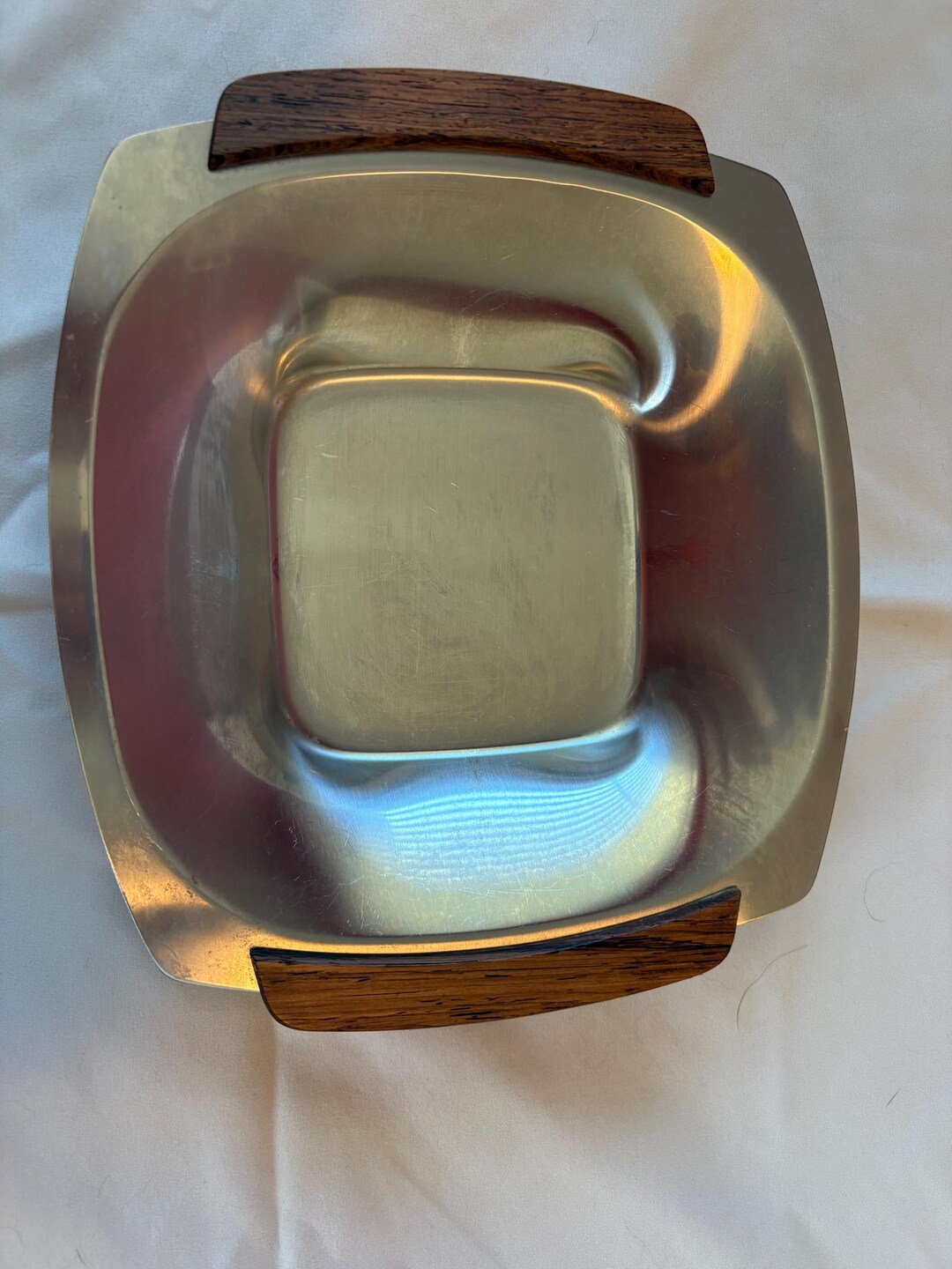 MCM Tray/bowl in Stainless Steel With Wood Handles. Kromex Style. - Etsy