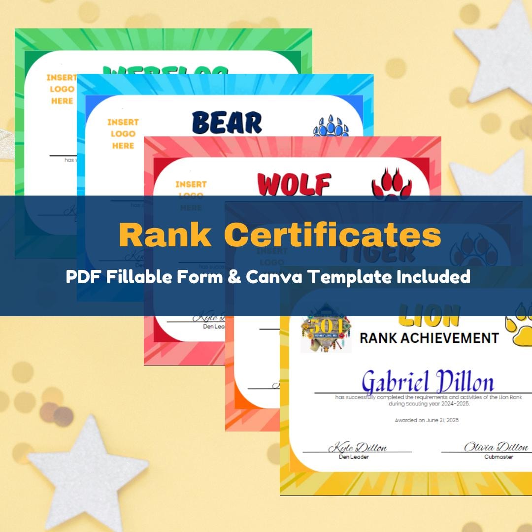 Customizable Rank Achievement Certificates - Digital Download Only ...